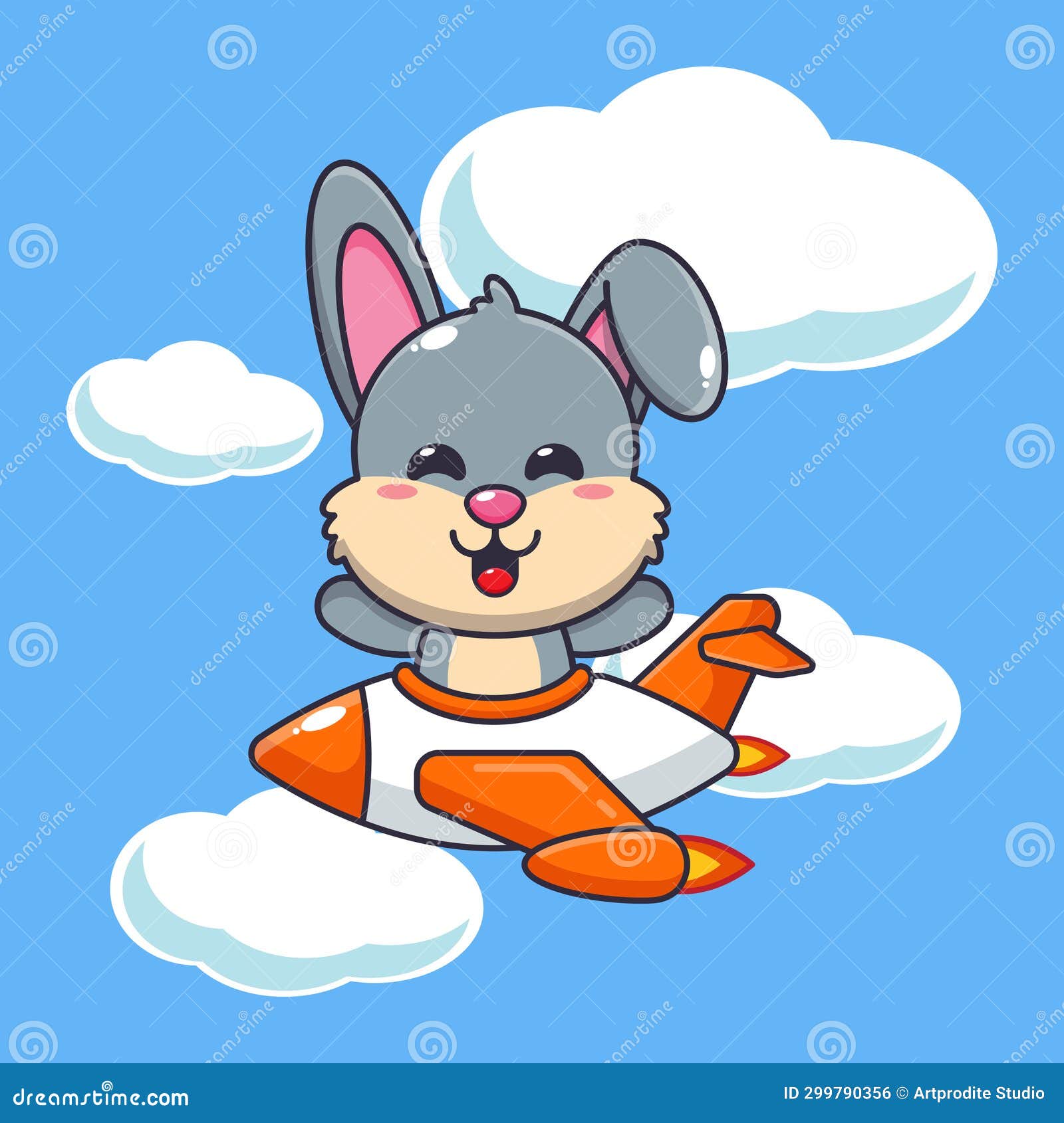 Cute Rabbit Ride on Plane Jet Cartoon Vector Illustration. Stock Vector ...
