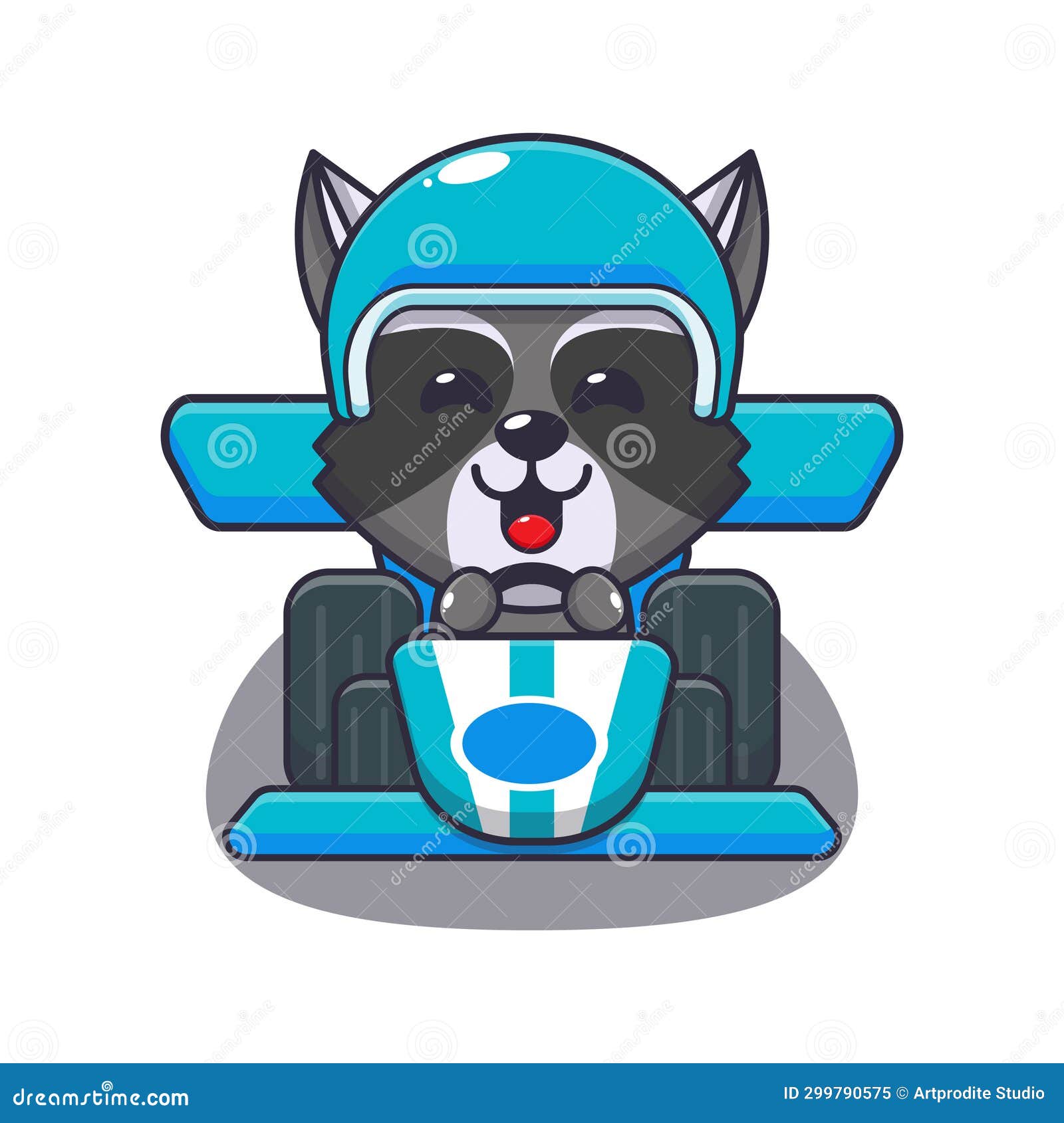 Cute Raccoon Riding Race Car Cartoon Vector Illustration. Stock Vector ...