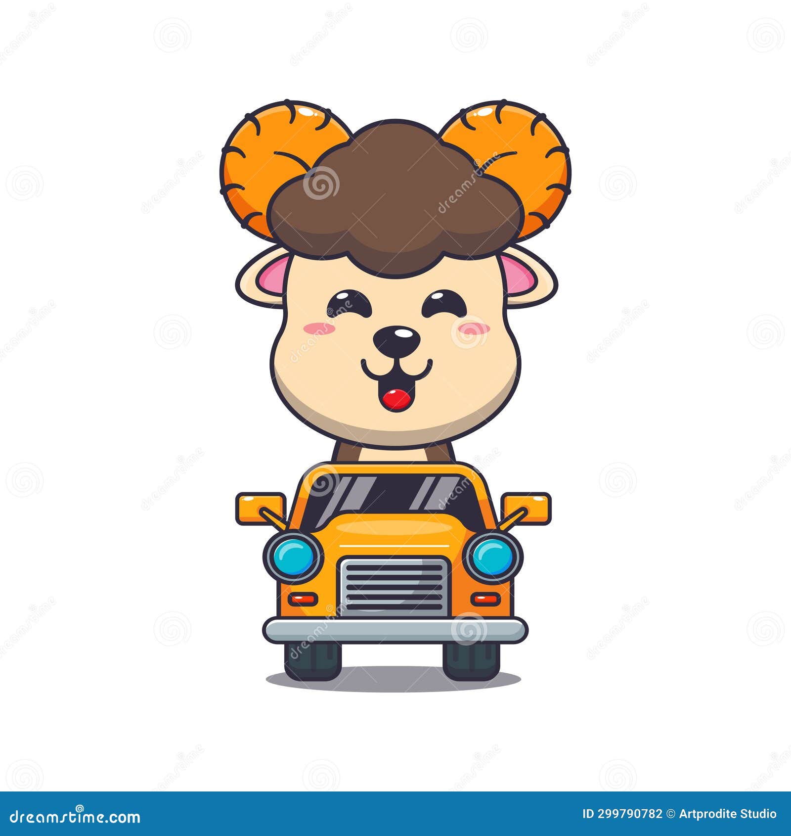 Cute Ram Sheep Ride on Car Cartoon Vector Illustration. Stock Vector ...
