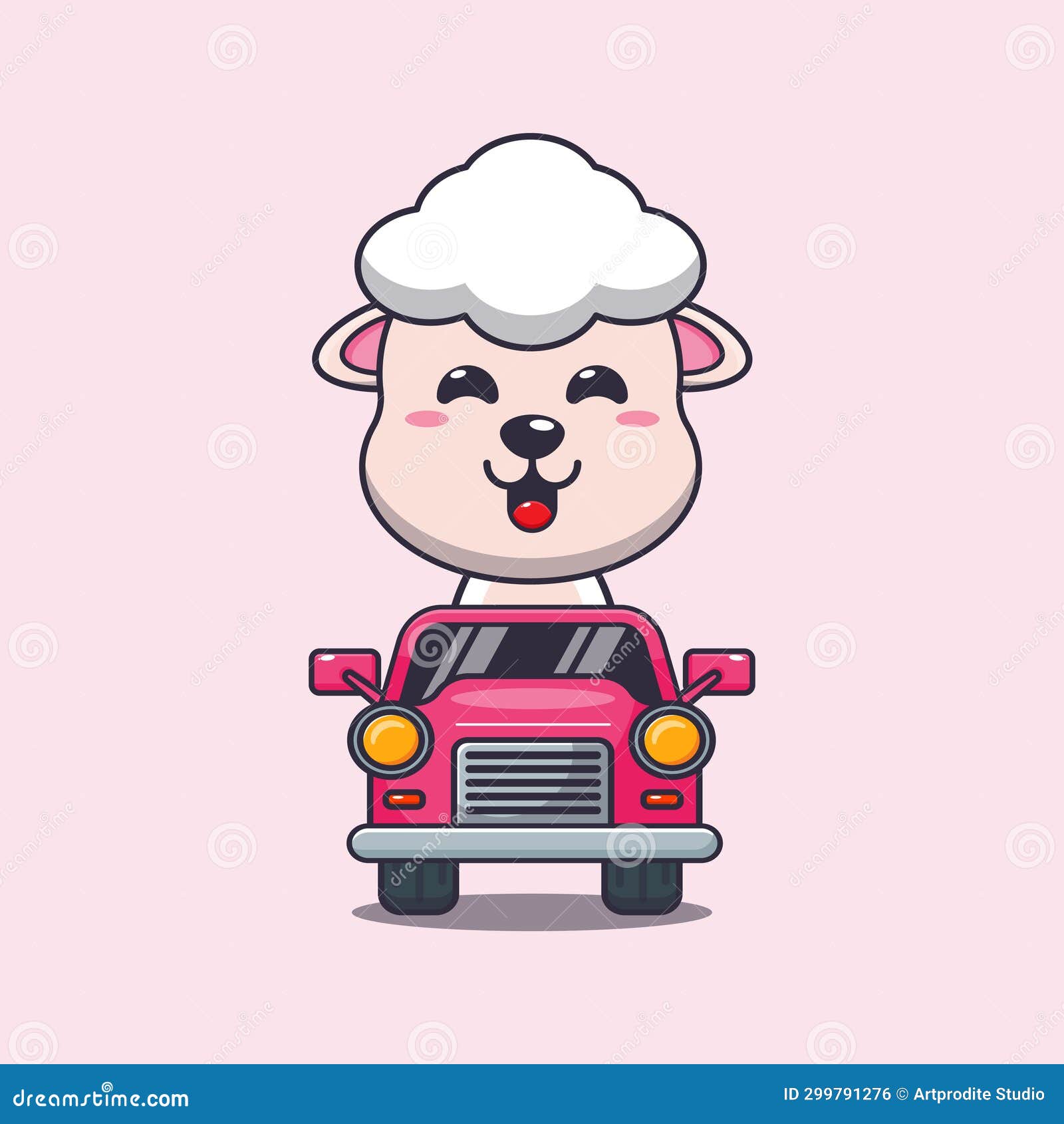 Cute Sheep Ride on Car Cartoon Vector Illustration. Stock Vector ...