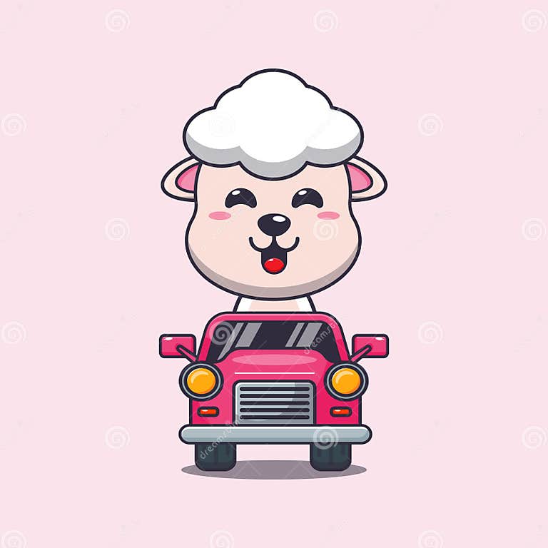 Cute Sheep Ride on Car Cartoon Vector Illustration. Stock Vector ...