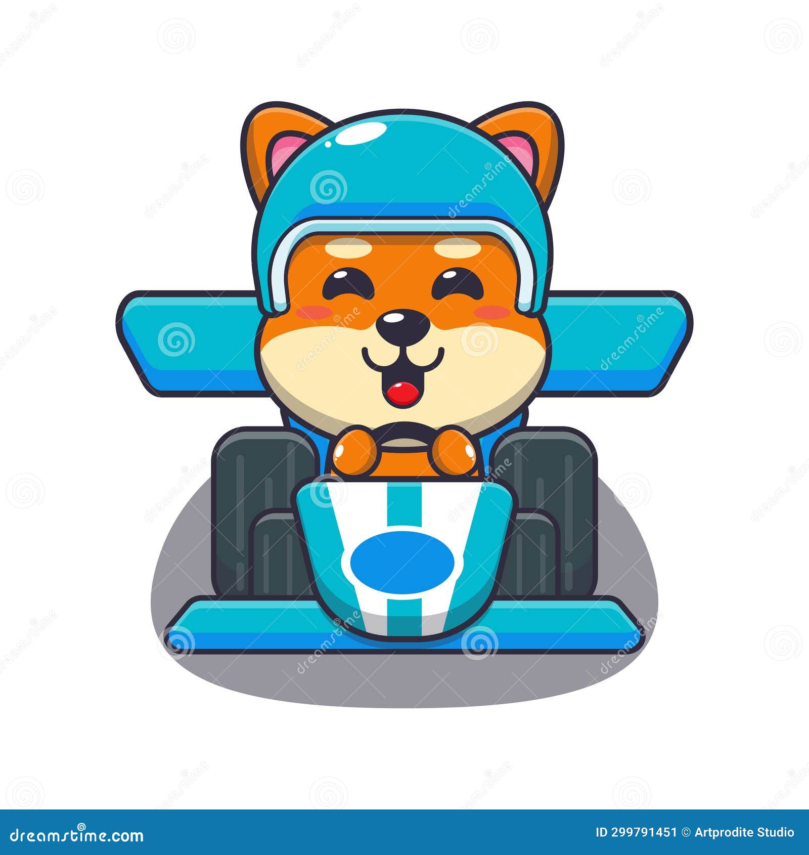 Cute Shiba Inu Riding Race Car Cartoon Vector Illustration. Stock ...