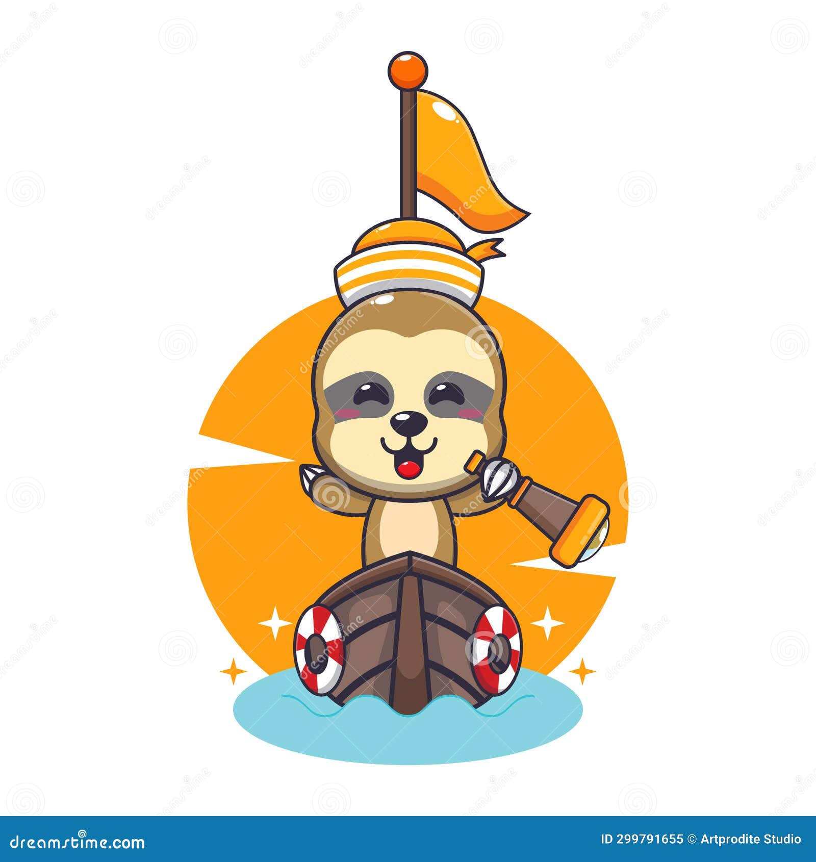 Cute Sloth Mascot Cartoon Character on the Boat. Stock Vector ...