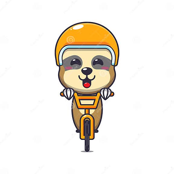 Cute Sloth Mascot Cartoon Character Ride on Bicycle. Stock Vector ...