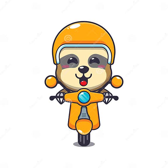 Cute Sloth Mascot Cartoon Character Ride on Scooter. Stock Vector ...