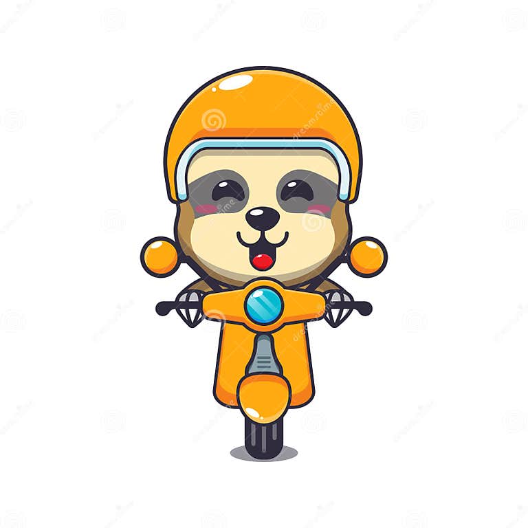 Cute Sloth Mascot Cartoon Character Ride on Scooter. Stock Vector ...