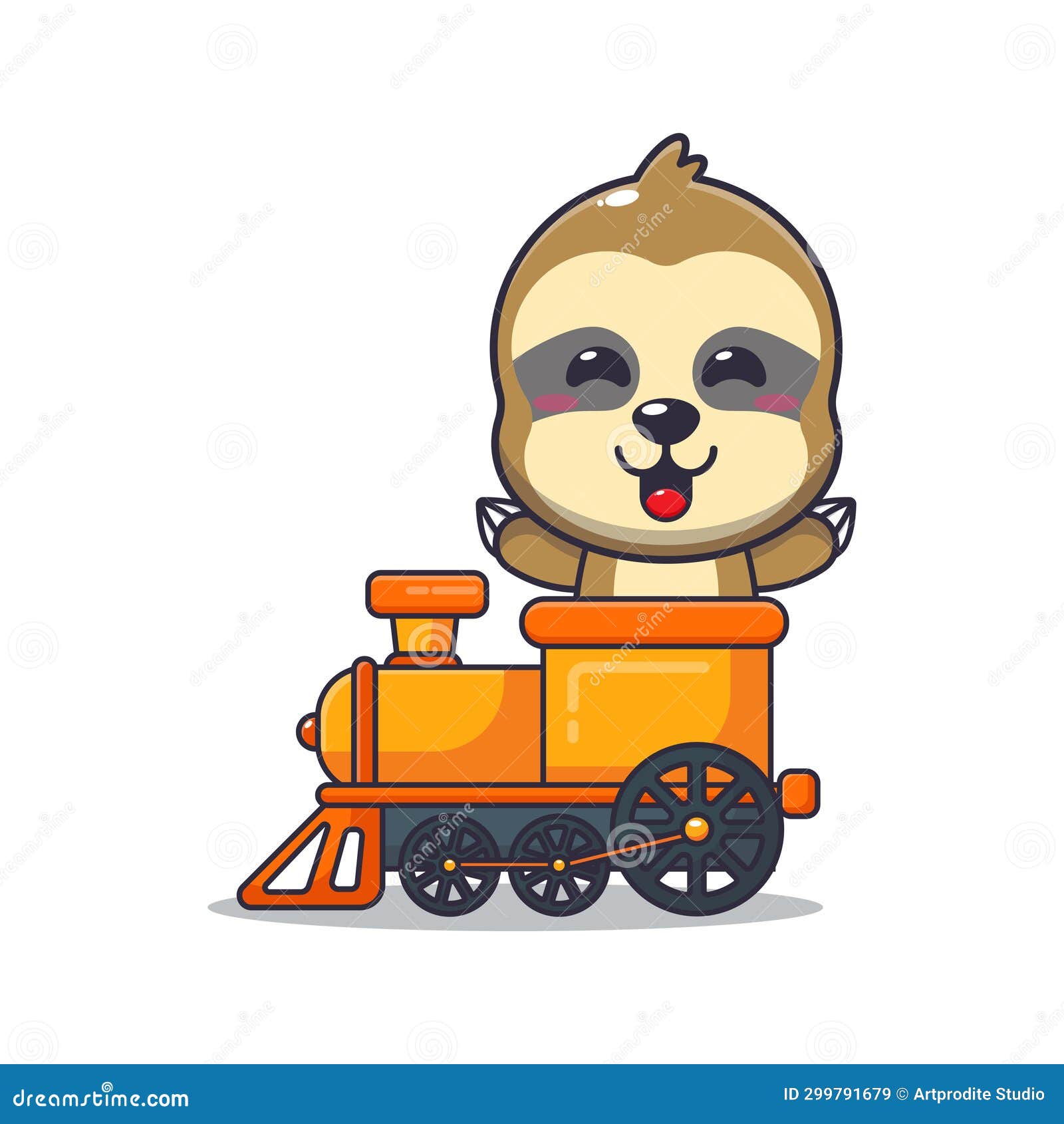 Cute Sloth Mascot Cartoon Character Ride on Train. Stock Vector ...