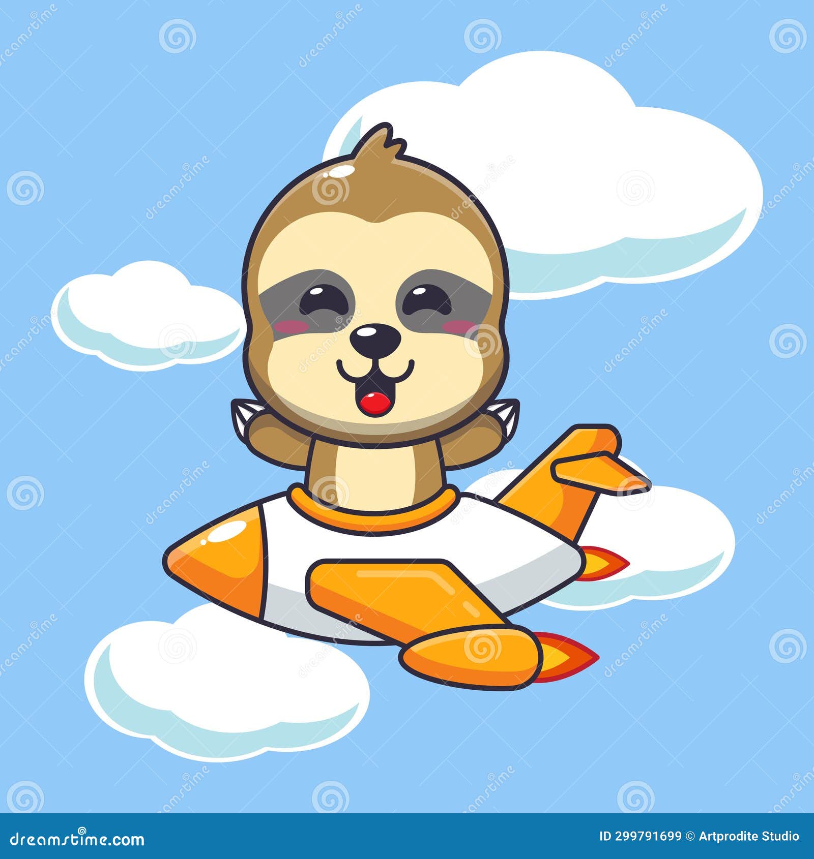 Cute Sloth Mascot Cartoon Character Ride on Plane Jet. Stock Vector ...