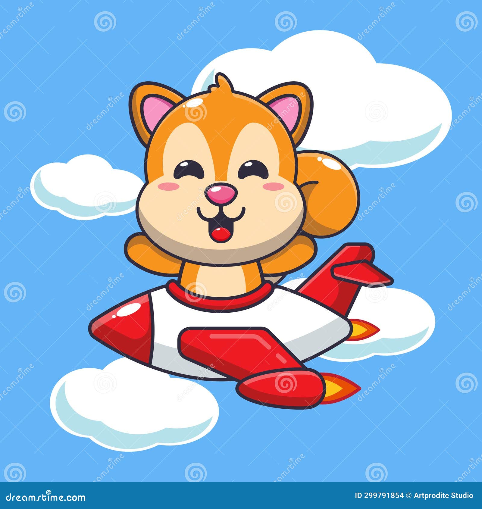 Cute Squirrel Ride on Plane Jet Cartoon Vector Illustration. Stock ...