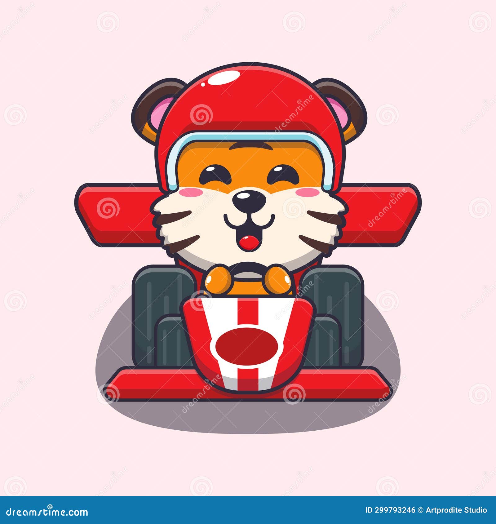 Cute Tiger Riding Race Car Cartoon Vector Illustration. Stock Vector ...