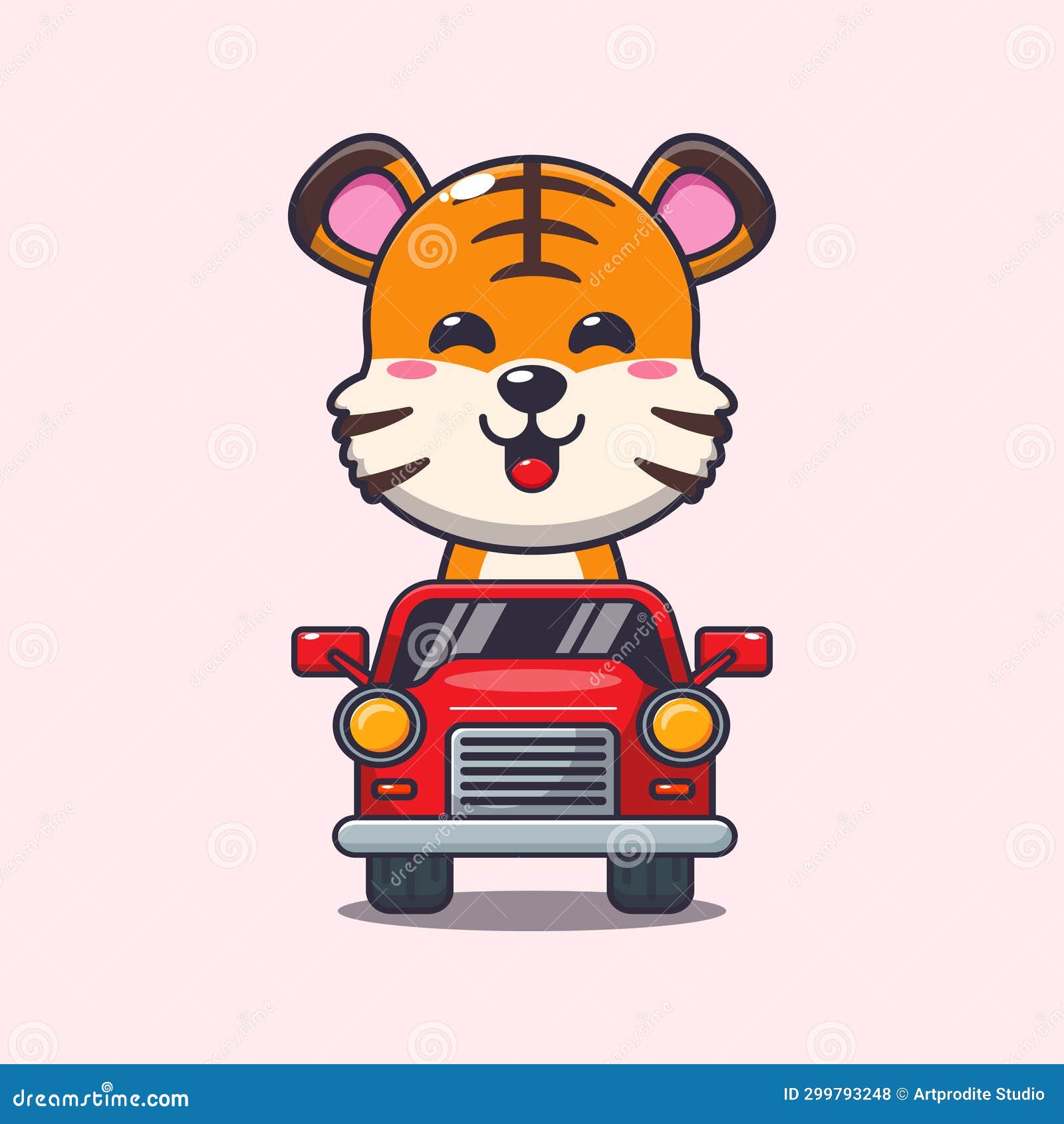 Cute Tiger Ride on Car Cartoon Vector Illustration. Stock Vector ...