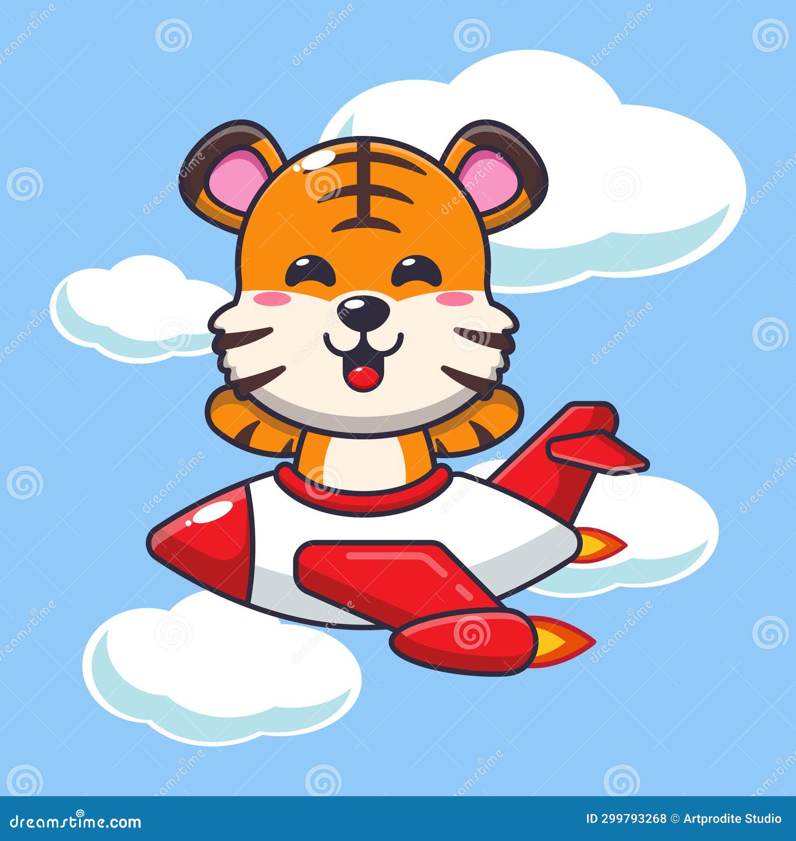 Cute Tiger Ride on Plane Jet Cartoon Vector Illustration. Stock Vector ...