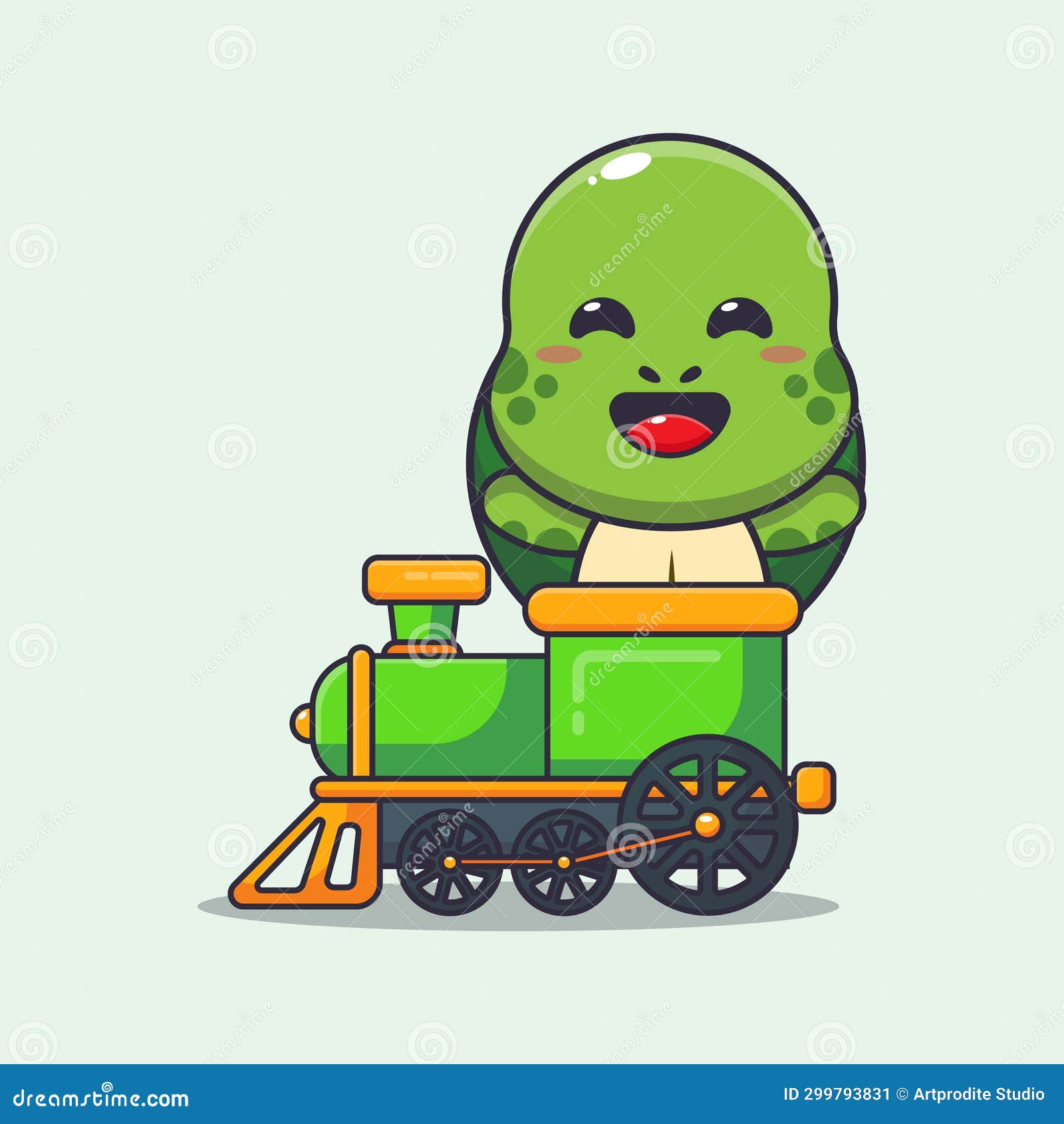 Cute Turtle Ride on Train Cartoon Vector Illustration. Stock Vector ...