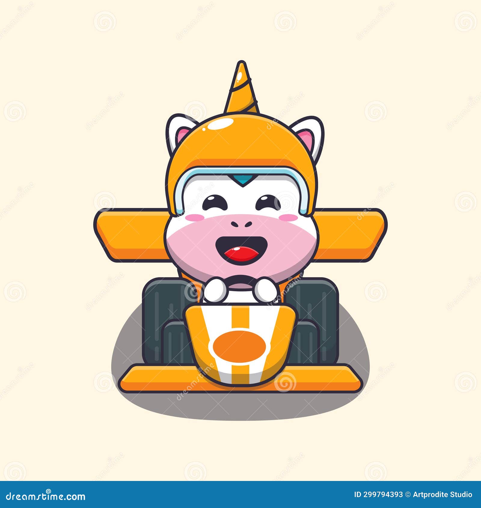 Cute Unicorn Riding Race Car Cartoon Vector Illustration. Stock Vector ...