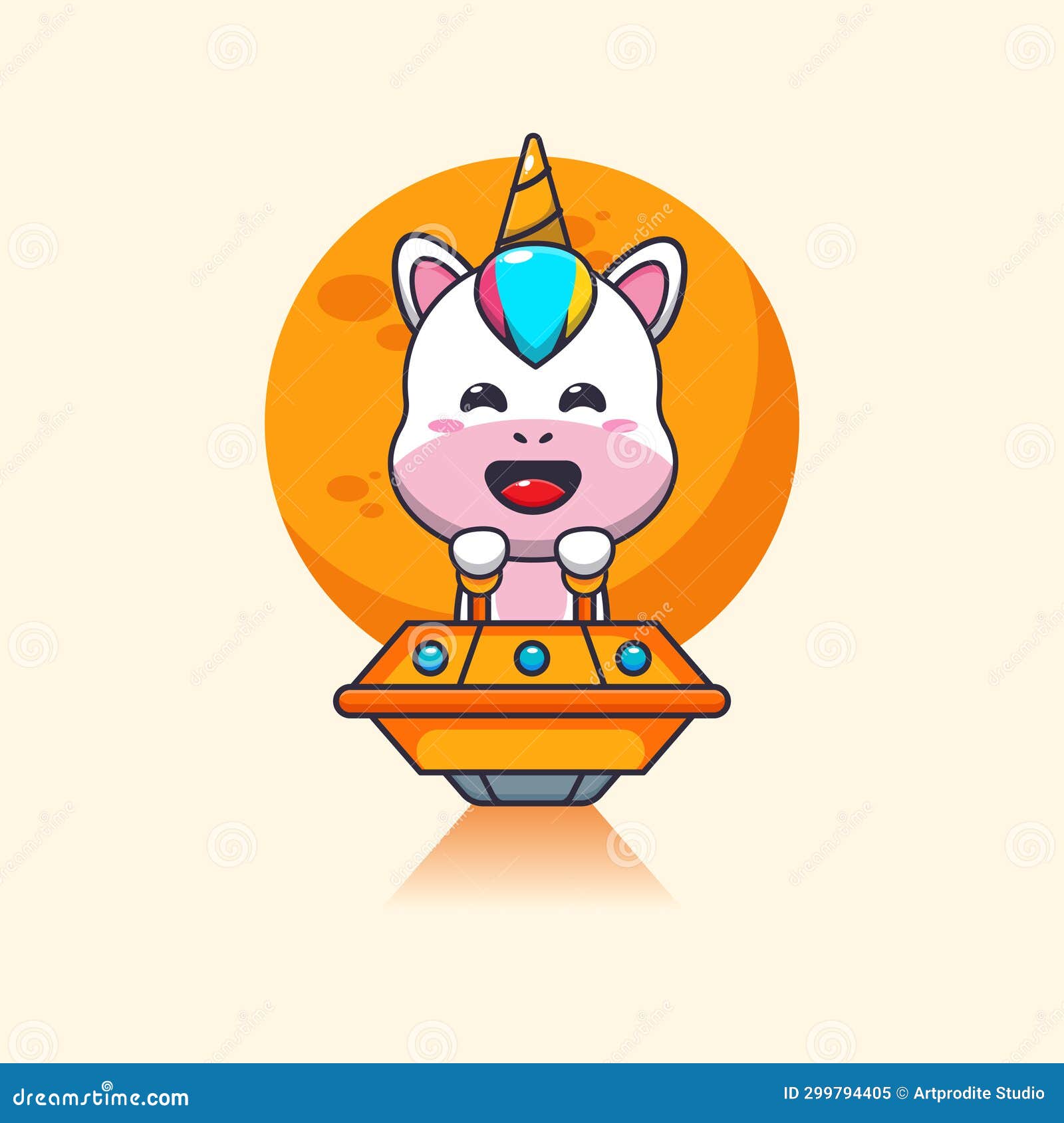 Cute Unicorn Fly with Ufo Cartoon Vector Illustration. Stock Vector ...