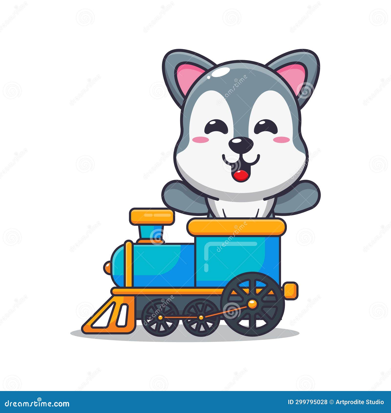 Cute Wolf Ride on Train Cartoon Vector Illustration. Stock Vector ...