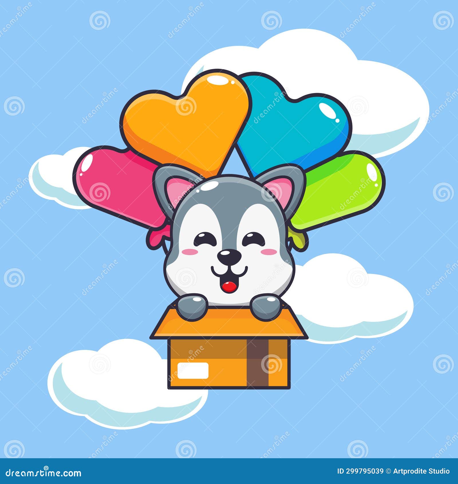 Cute Wolf Fly with Balloon Cartoon Vector Illustration. Stock Vector ...
