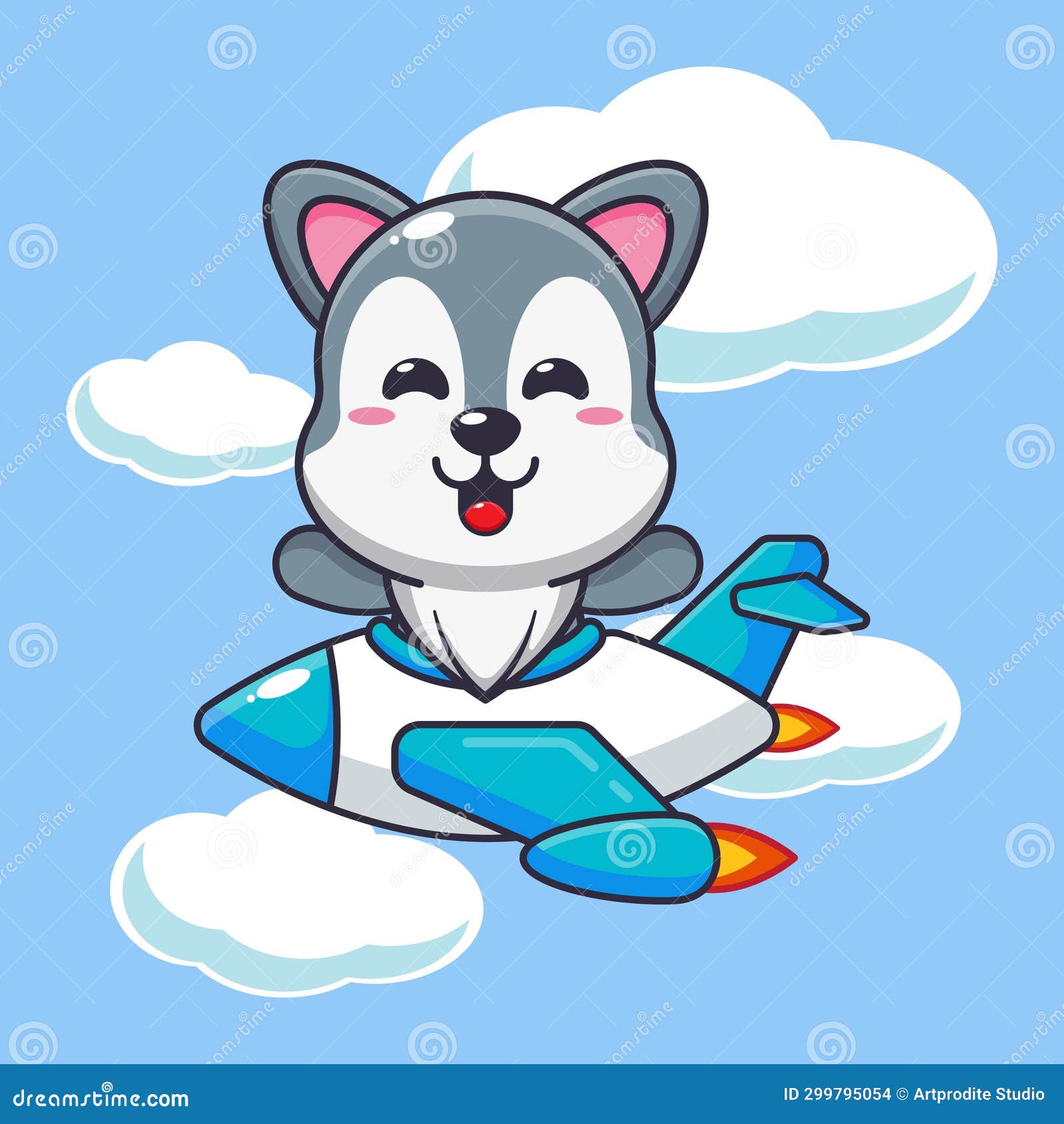 Cute Wolf Ride on Plane Jet Cartoon Vector Illustration. Stock Vector ...