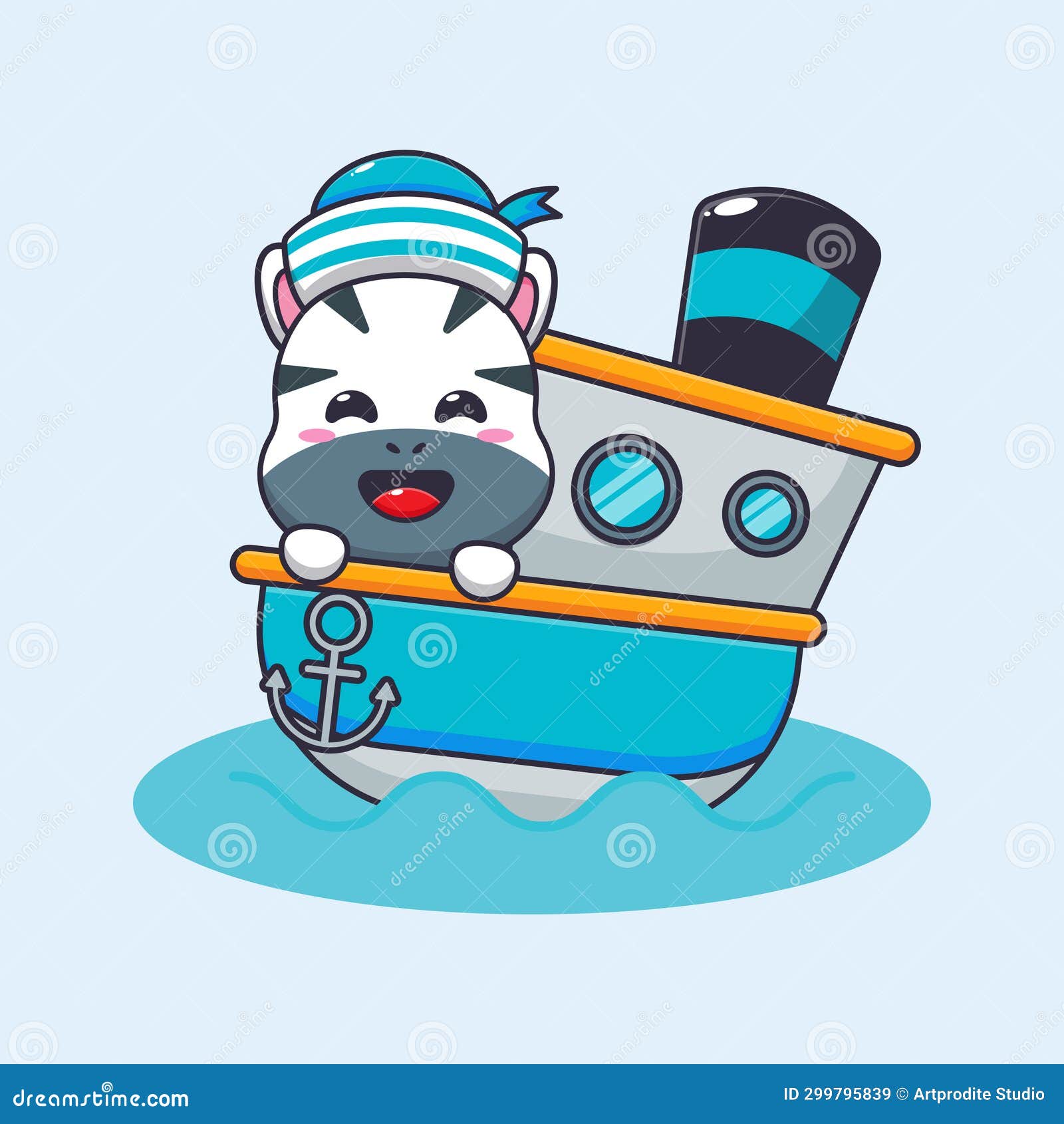 Cute Zebra on the Ship Cartoon Vector Illustration. Stock Vector ...