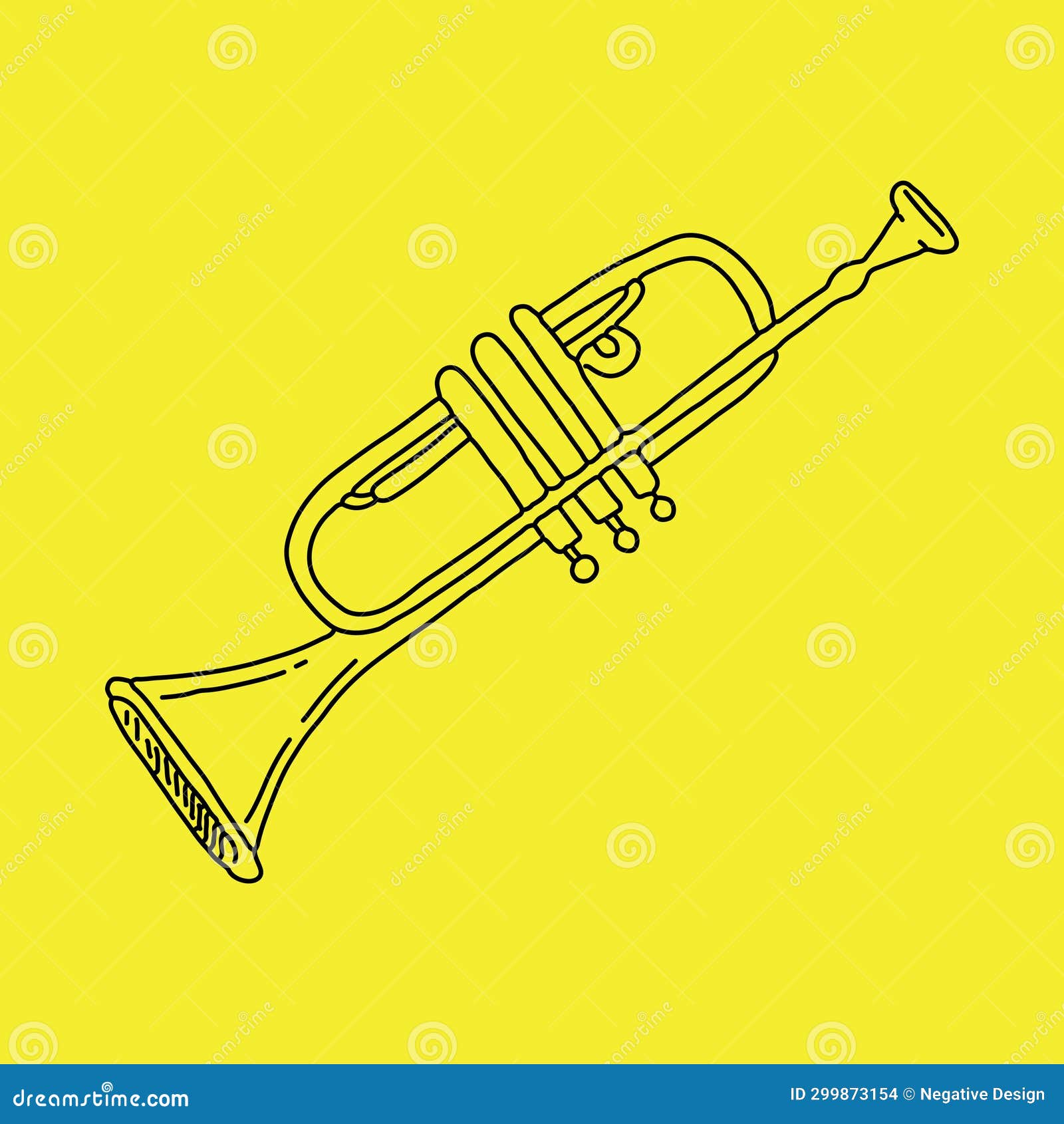 Vector Hand Drawn Illustration of Trumpet. Black and Yellow. Stock ...