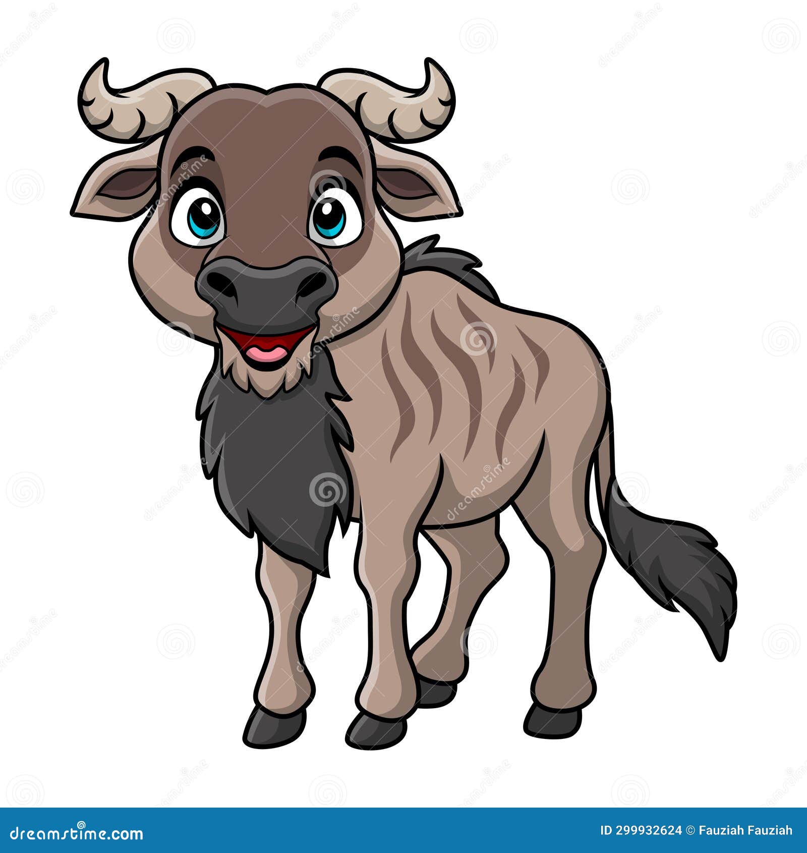 Cute Wildebeest Cartoon on White Background Stock Vector - Illustration ...