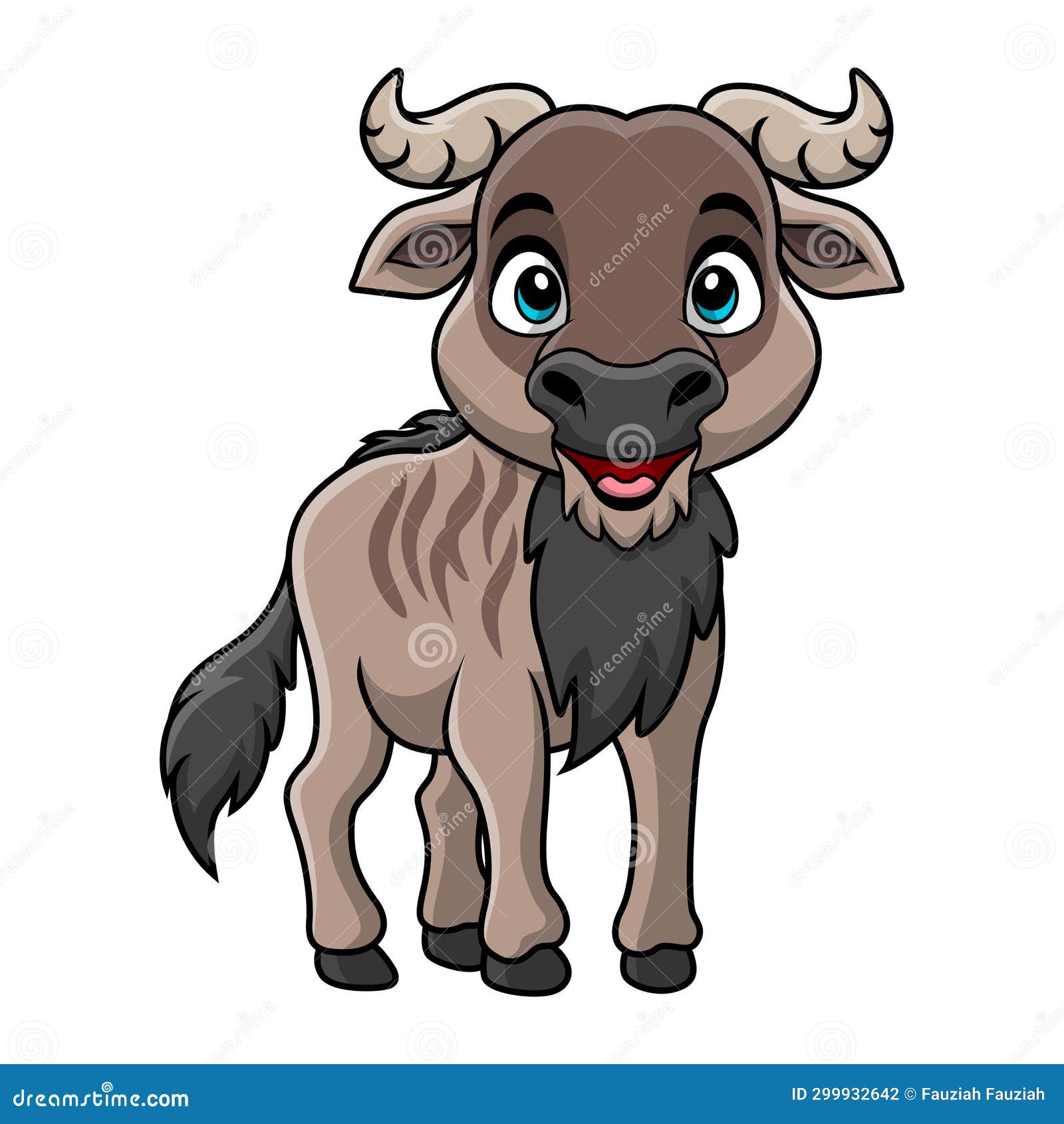Cute Wildebeest Cartoon Isolated On White Background Vector ...