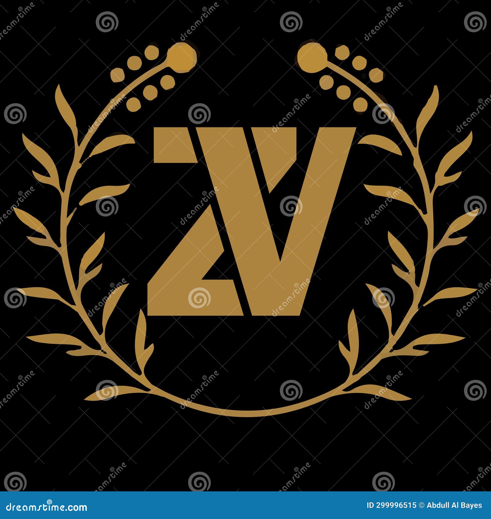 ZV Letter Branding Logo Design with a Leaf Stock Illustration ...