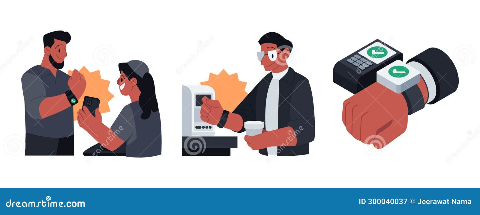 Smartwatch Payment Contactless Convenience Vector Illustration Set ...