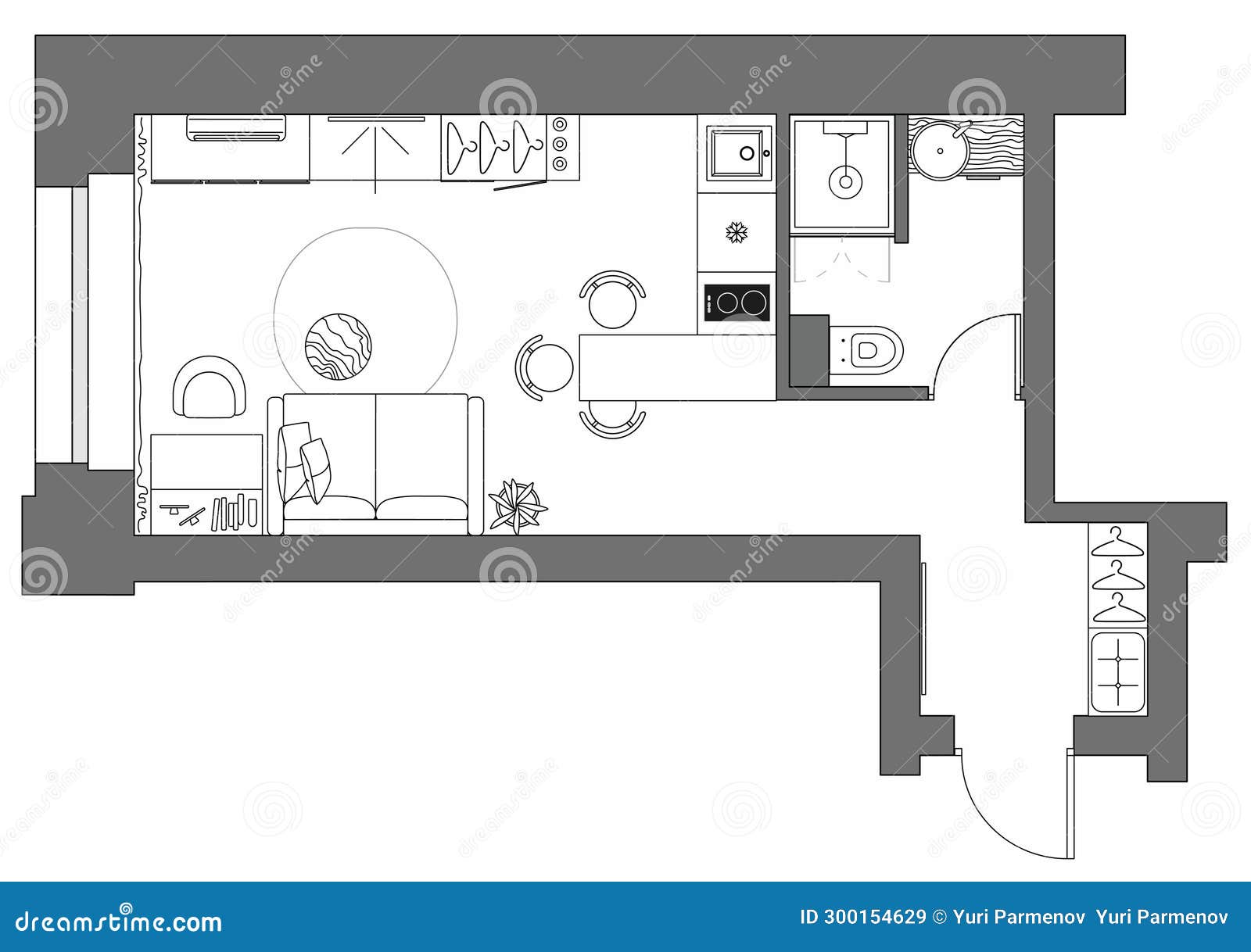 Apartment Floor Plan. Small Studio Plan of Condominium. Private Home ...