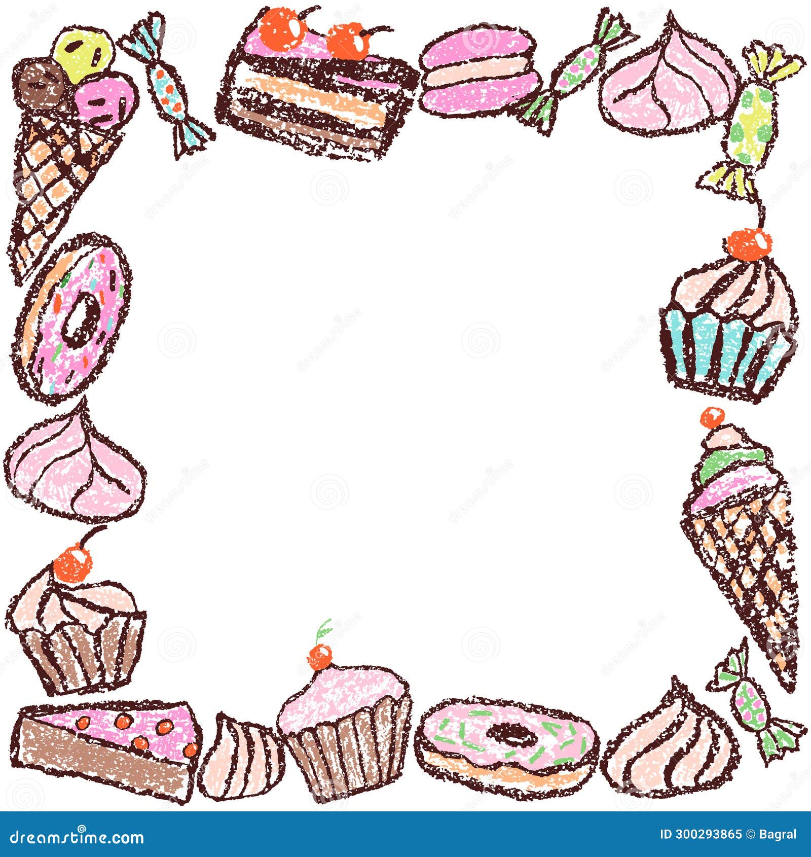 Banner, Frame or Border with Doodle Hand Drawn Sweet Food. Stock ...