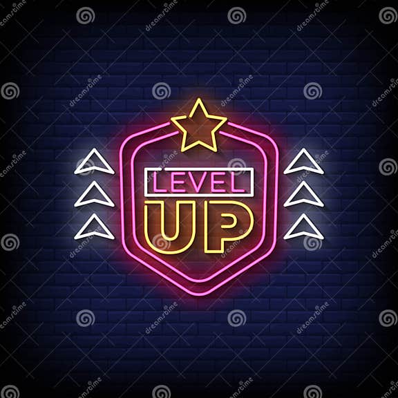 Neon Sign Level Up with Brick Wall Background Vector Stock Vector ...