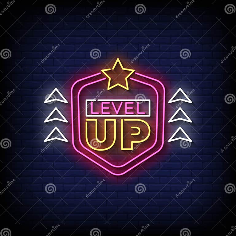 Neon Sign Level Up with Brick Wall Background Vector Stock Vector ...