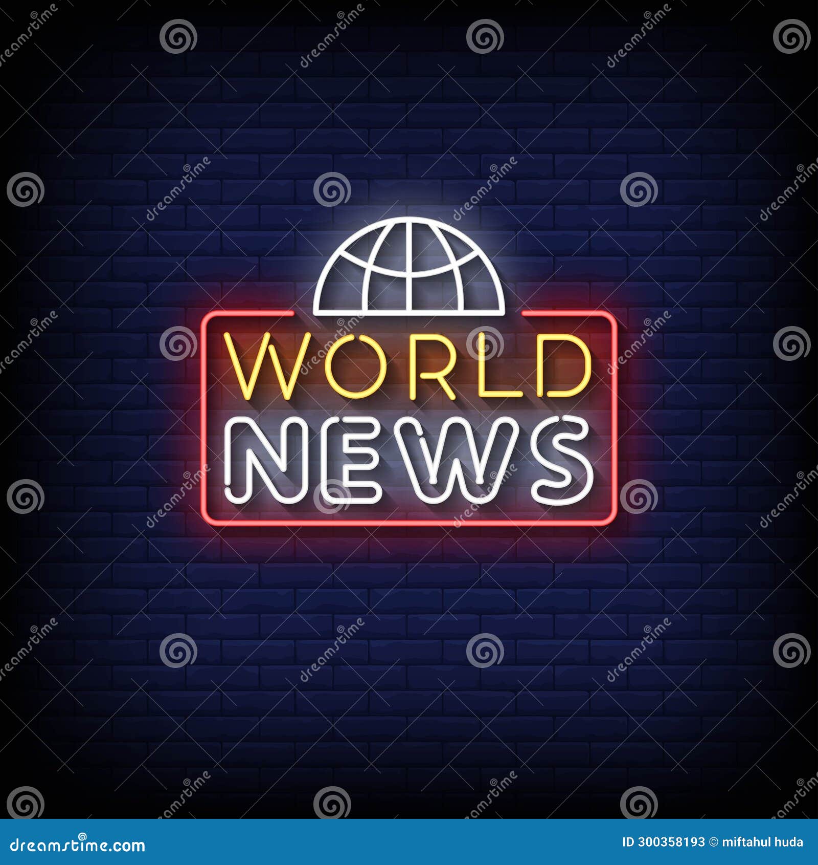 Neon Sign World News with Brick Wall Background Vector Stock Vector ...