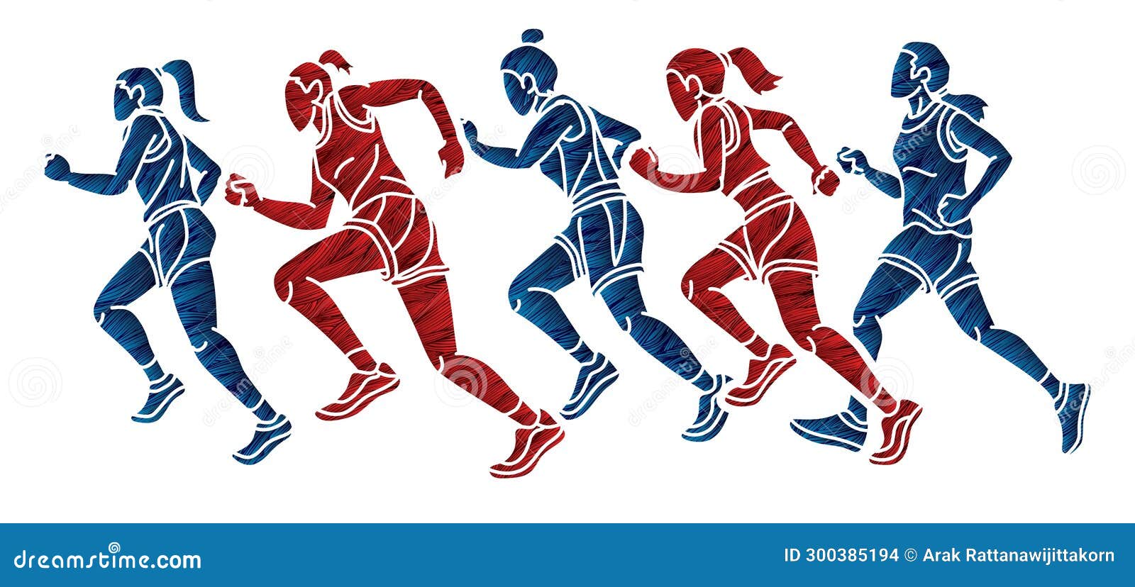 Group of Women Start Running Runner Action Jogging Together Cartoon ...