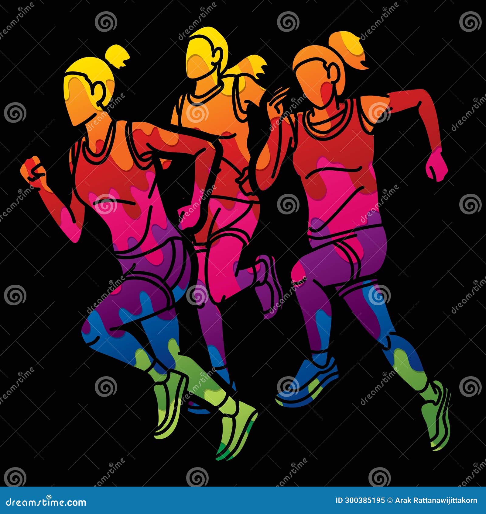 Group of Women Start Running Runner Action Jogging Together Cartoon ...