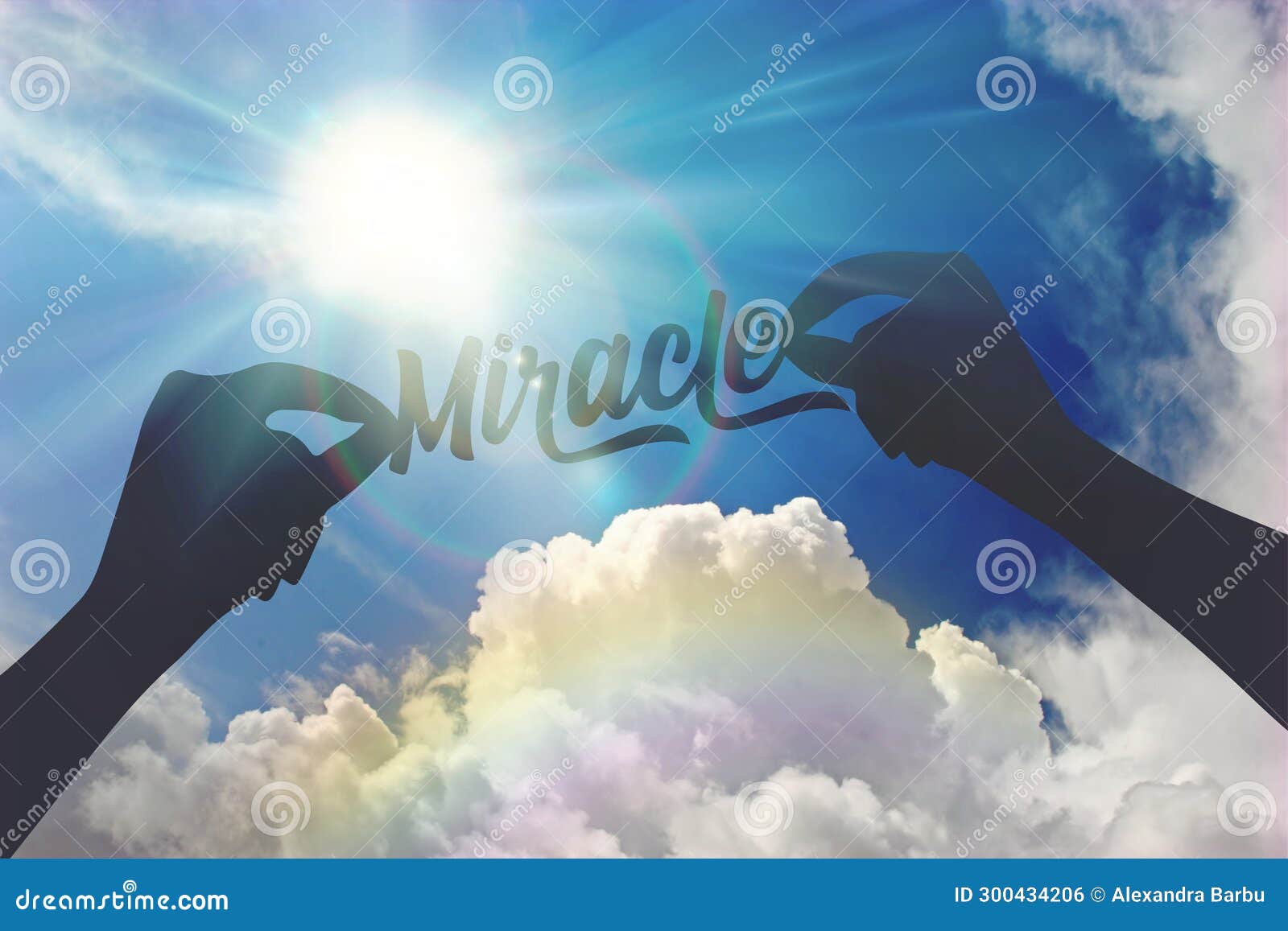 Hands with Miracle Word Againt Sun, Hope, Light of Faith, Spiritual ...