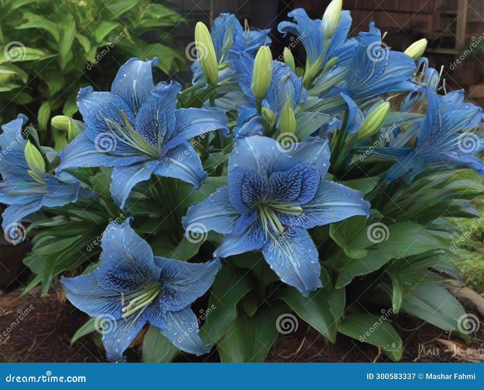 Blue Amaryllis Flower with Black and White Stripes Stock Image - Image ...