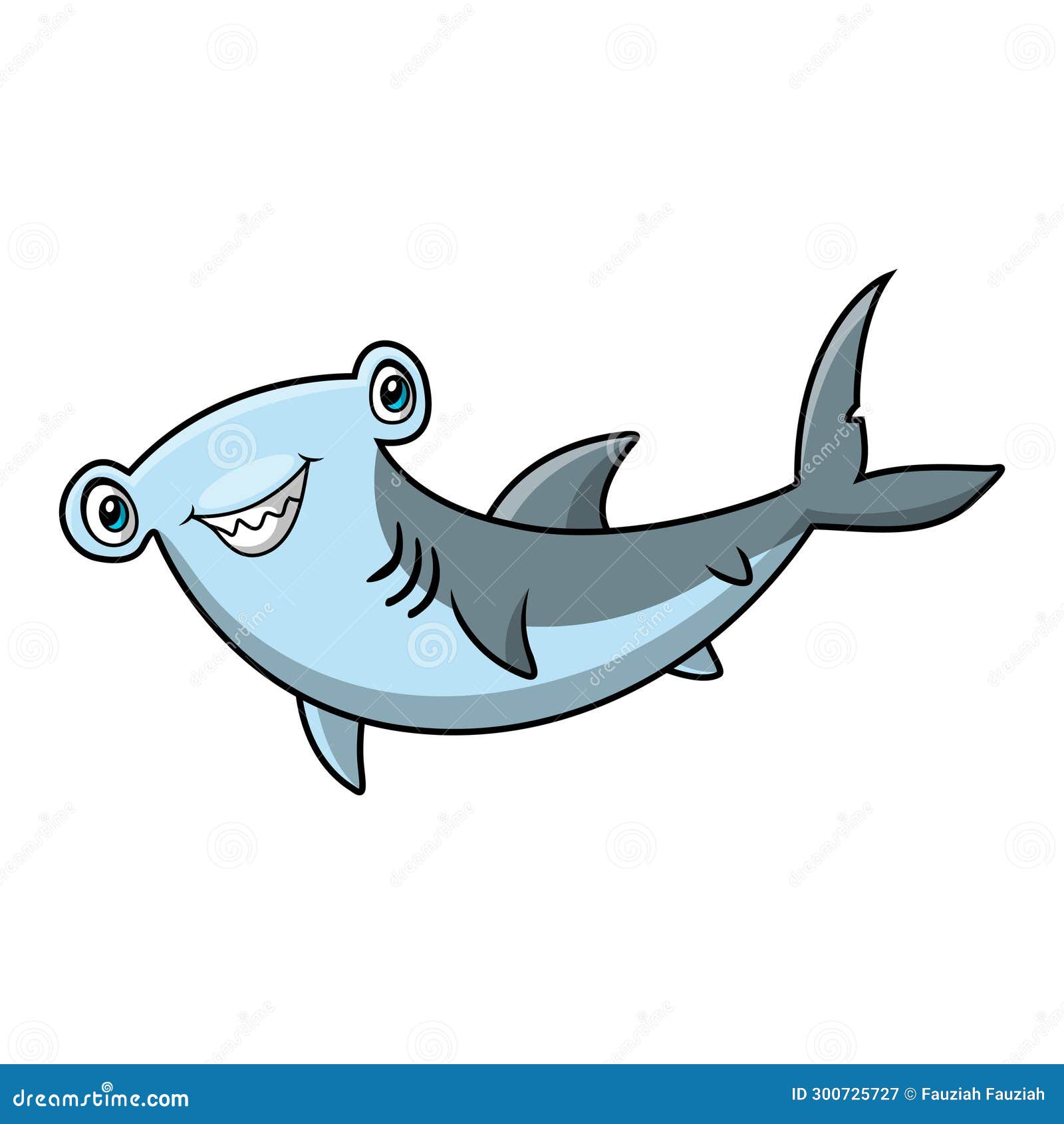 Cute Hammerhead Shark Cartoon on White Background Stock Vector ...