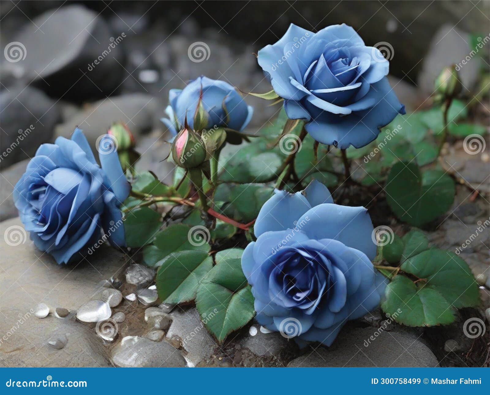Unique Blue Rose Grow in Gravel at River Stock Image - Image of bloom ...