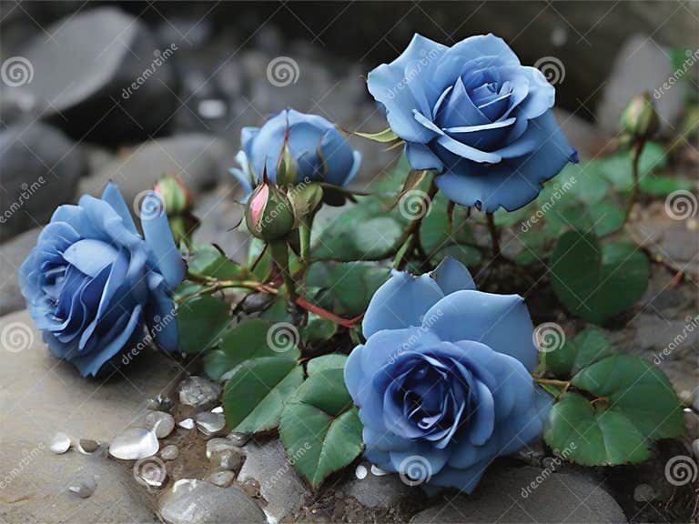 Unique Blue Rose Grow in Gravel at River Stock Image - Image of bloom ...