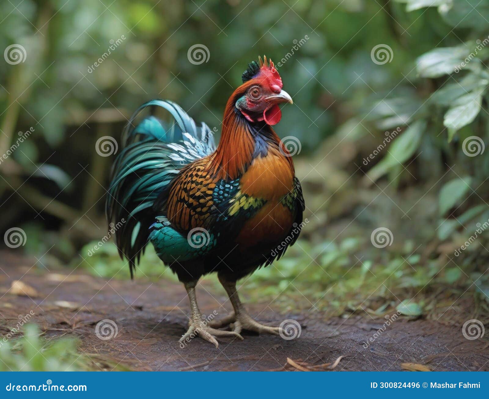 Javanese Jungle Fowl Playing in the Forest Stock Photo - Image of ...
