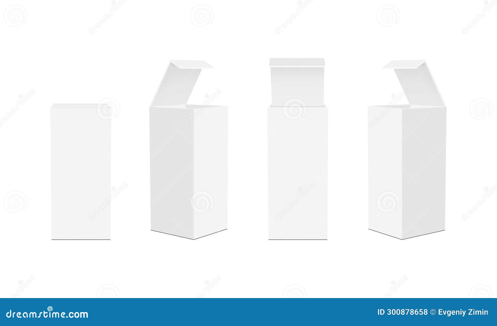 Set of Tall Cardboard Rectangular Packaging Boxes, Opened and Closed ...