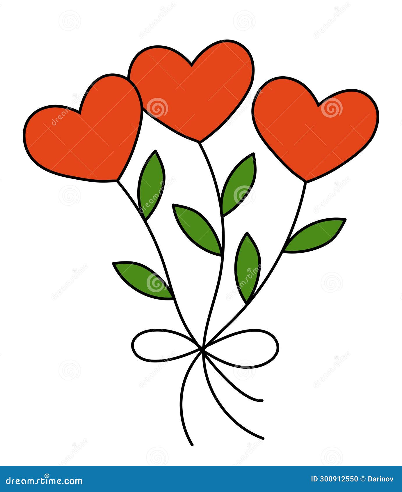 Bouquet of Flowers in the Shape of Hearts with Leaves. Valentine Day ...
