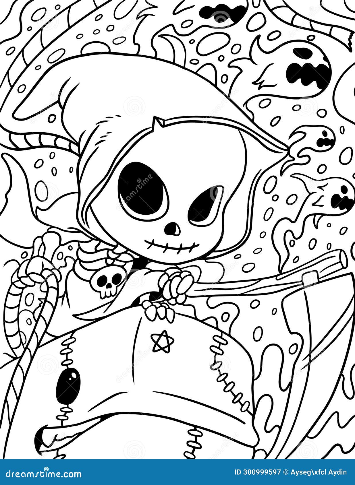 Spooky Coloring Page, Horror Coloring Page, Goth Coloring Page, Kawaii ...