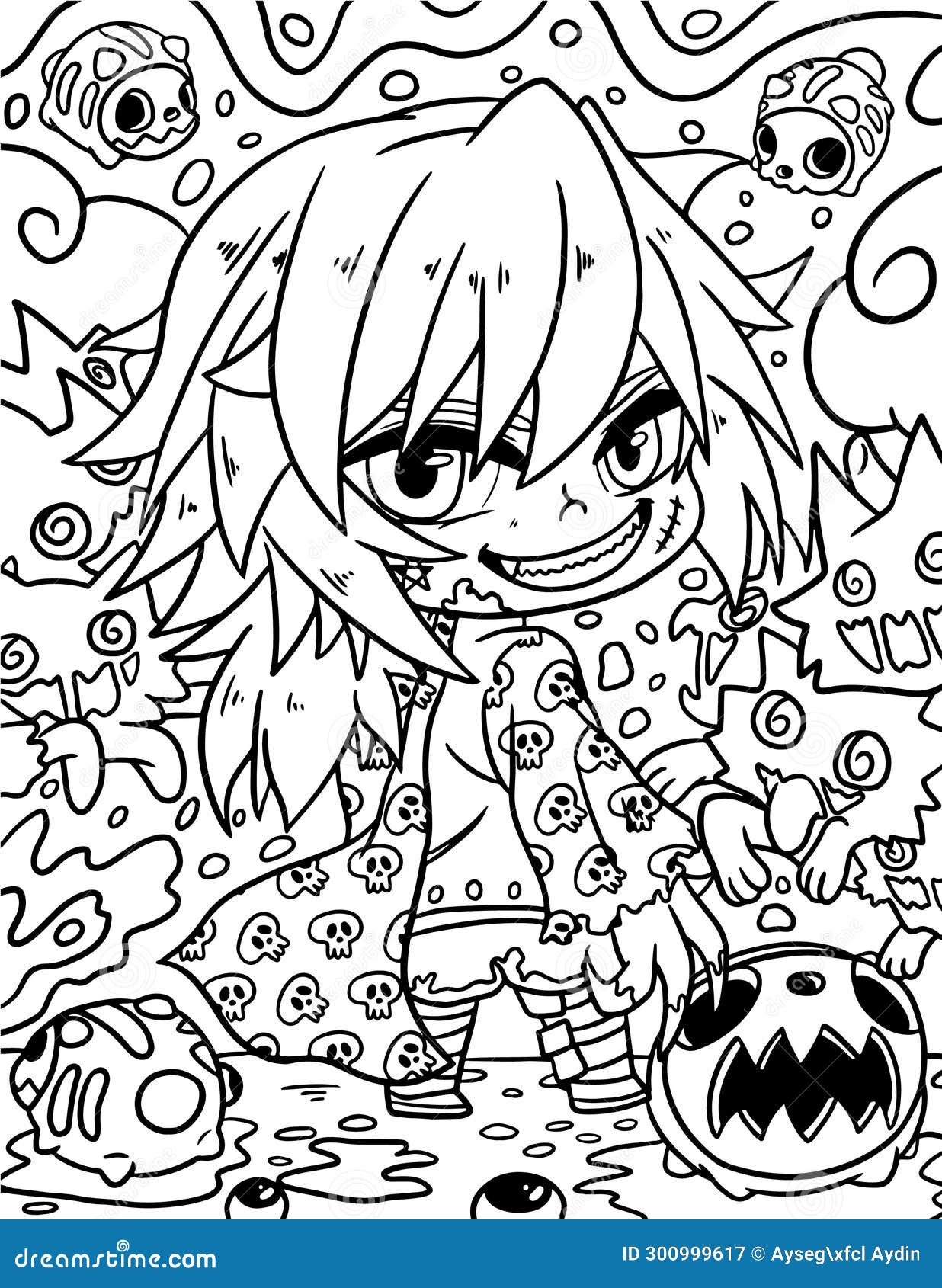 Spooky Coloring Page, Horror Coloring Page, Goth Coloring Page, Kawaii ...