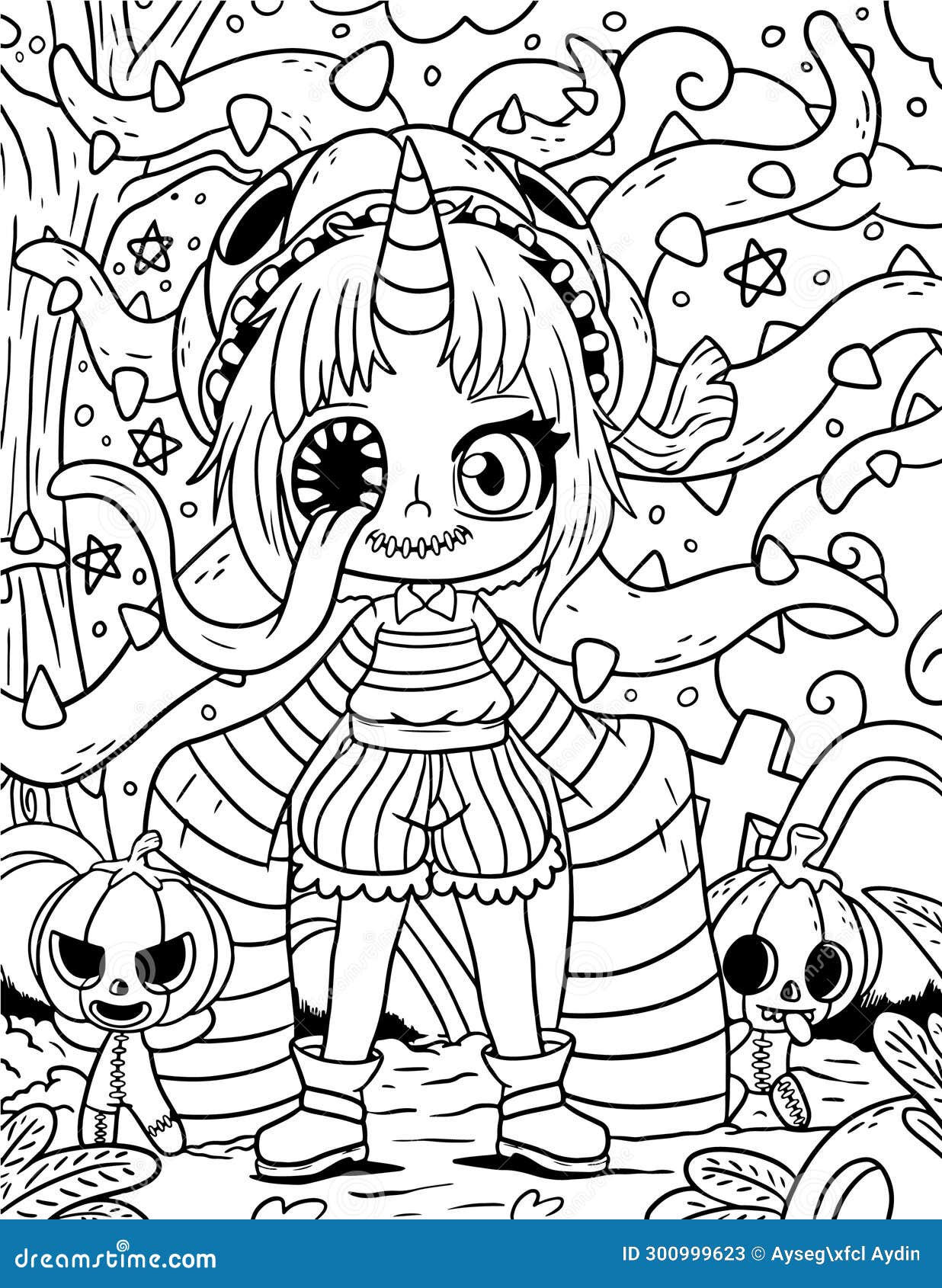 Spooky Coloring Page, Horror Coloring Page, Goth Coloring Page, Kawaii ...