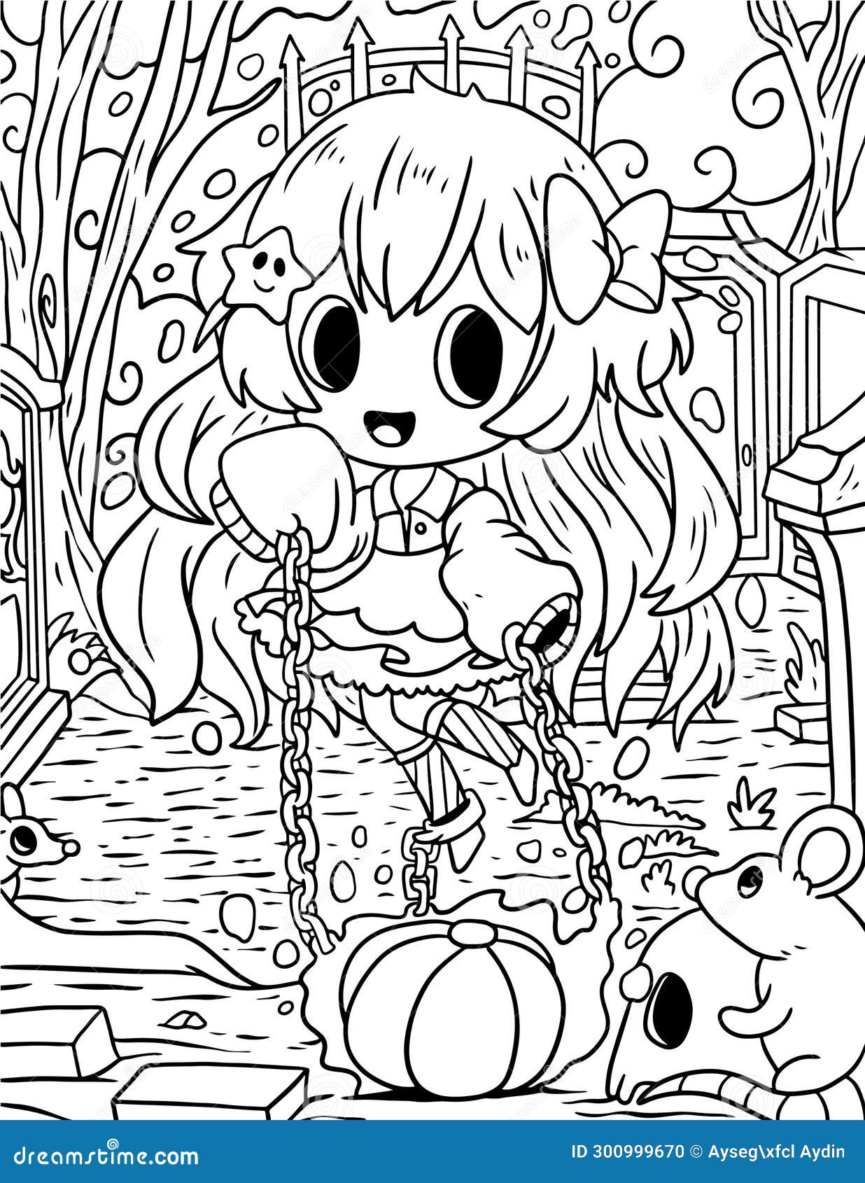 Spooky Coloring Page, Horror Coloring Page, Goth Coloring Page, Kawaii ...