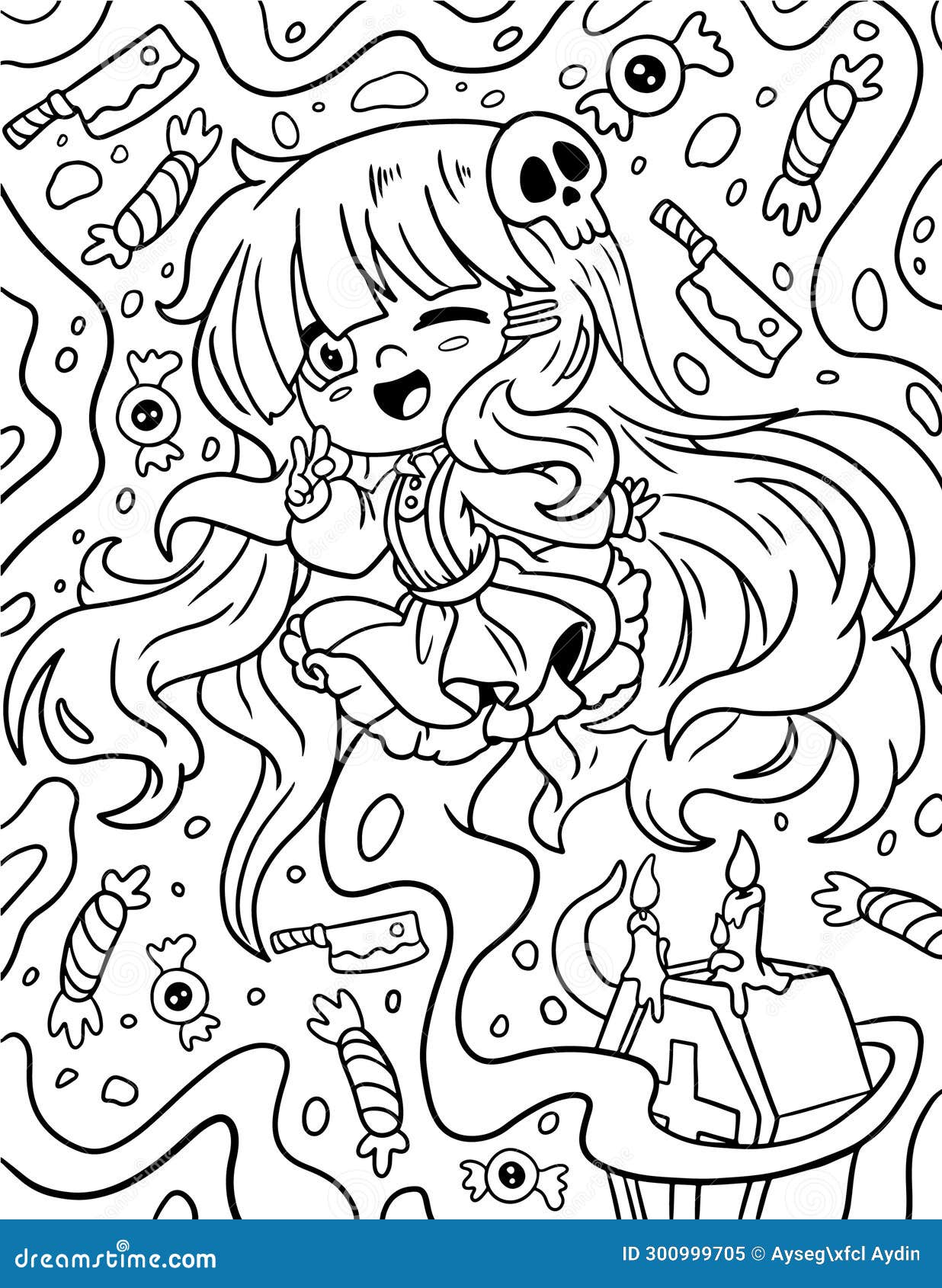 Spooky Coloring Page, Horror Coloring Page, Goth Coloring Page, Kawaii ...