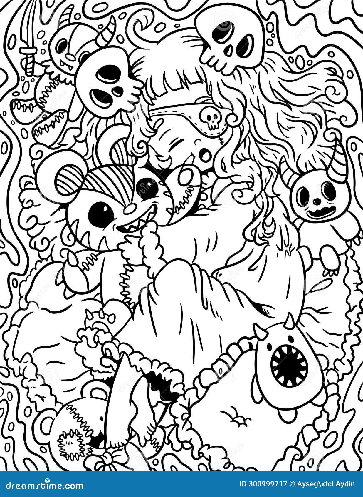 Spooky Coloring Page, Horror Coloring Page, Goth Coloring Page, Kawaii ...