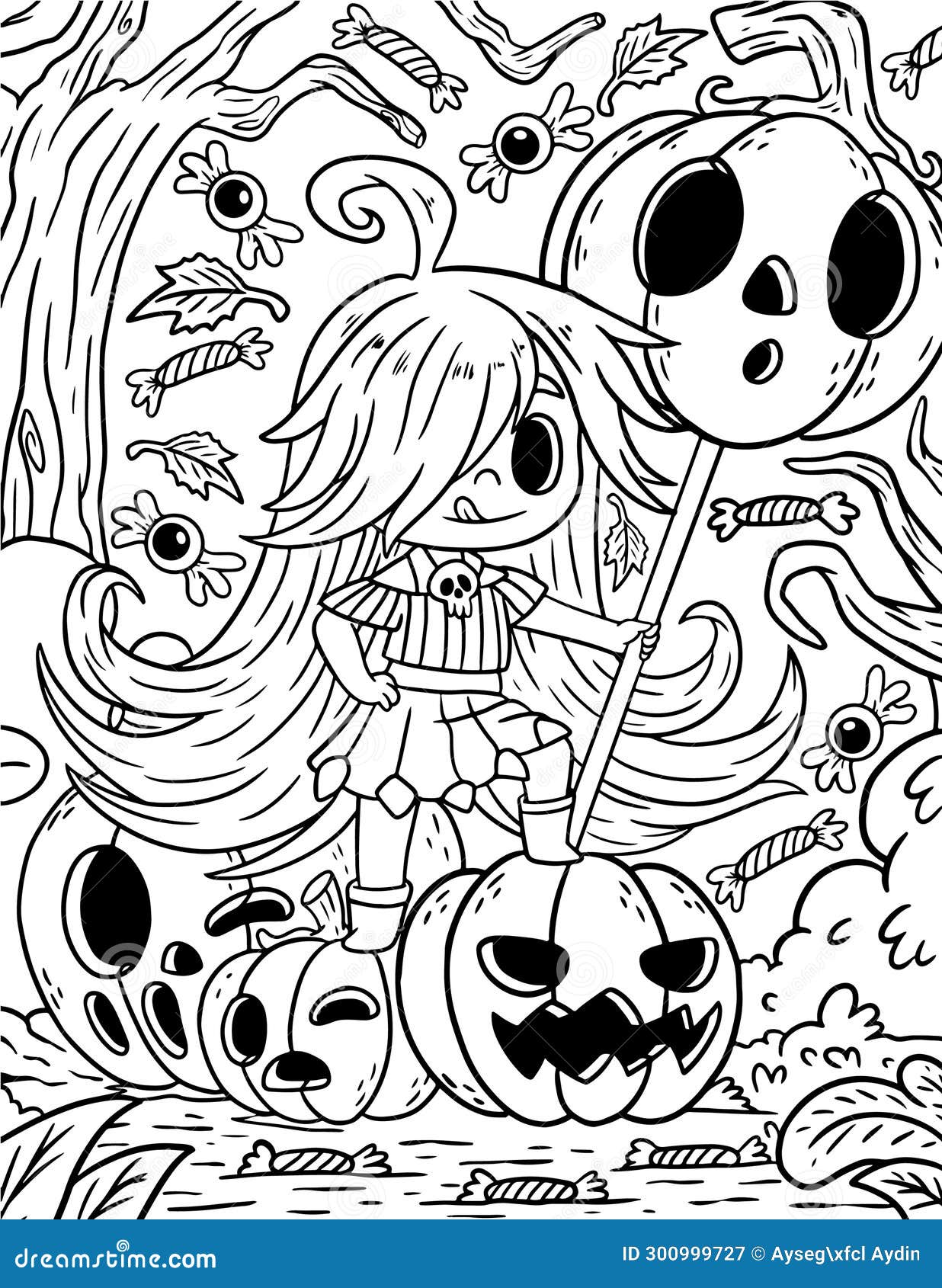 Spooky Coloring Page, Horror Coloring Page, Goth Coloring Page, Kawaii ...
